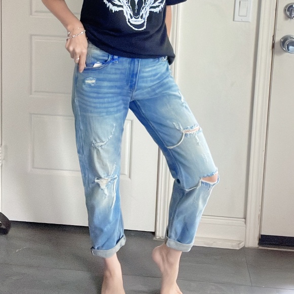Jeans | 50 Medium Wash Distressed Cuff Hem Girlfriend Denim Jeans ...